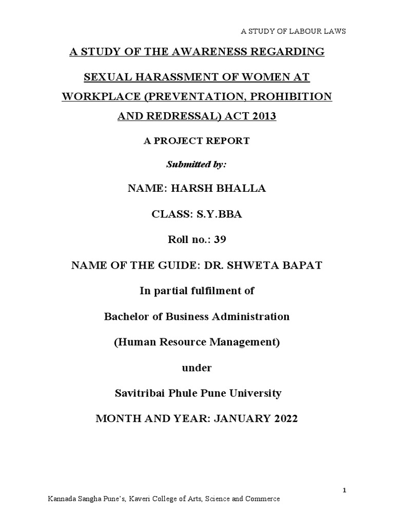 HARSH PROJECT Report | PDF | Sexual Harassment | Power (Social And Political)