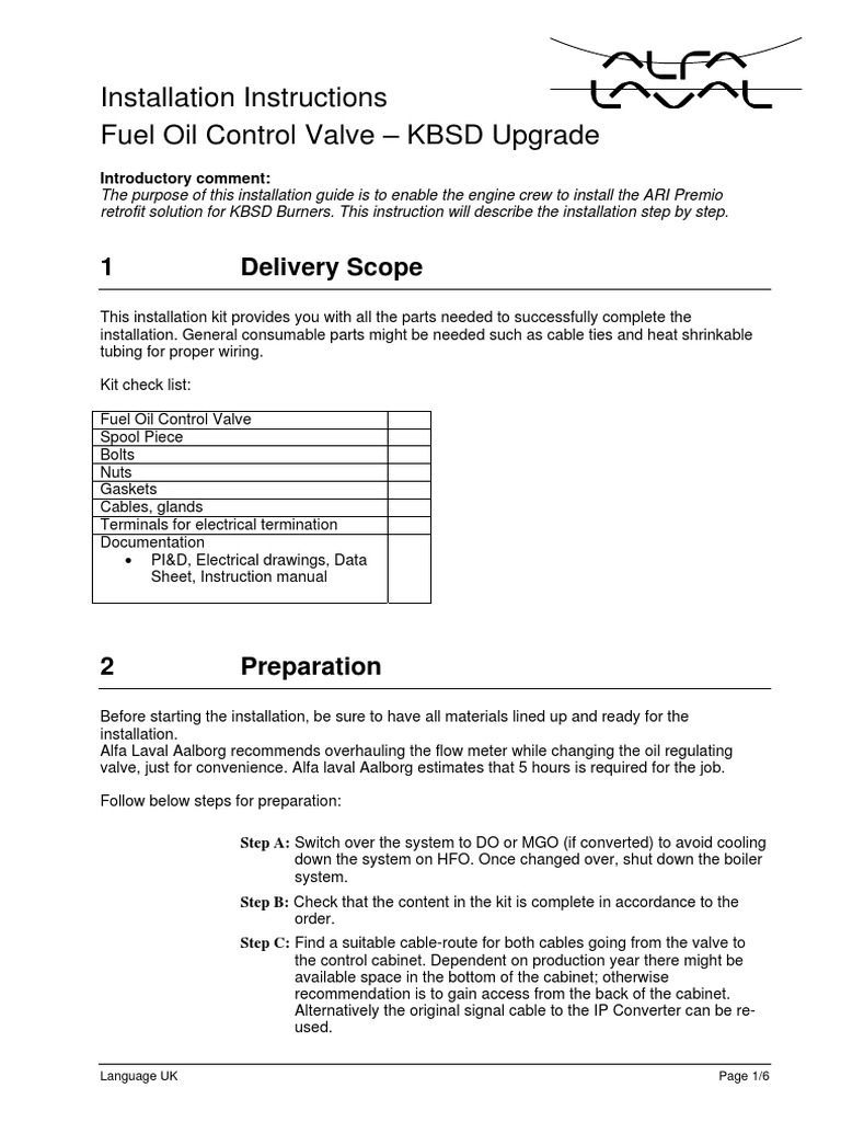 Fuel Oil Control Valve - KBSD Upgrade Installation Guide | PDF | Valve ...