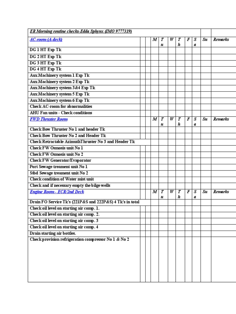 ER Morning Routine Checks | PDF | Gas Technologies | Manufactured Goods