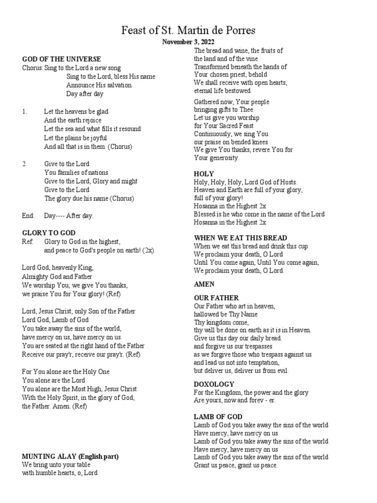 Feast of ST Martin | PDF | Lord's Prayer | Glory (Religion)