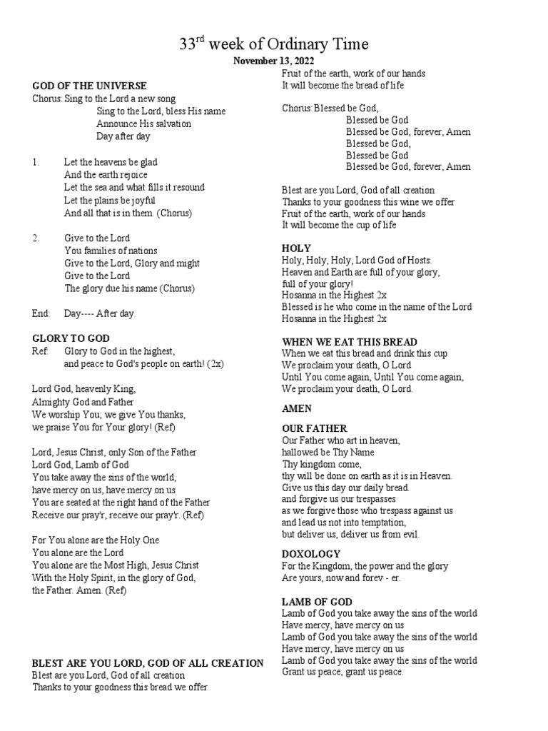 33rd WK Ordinary Time | Download Free PDF | Lord's Prayer | Worship