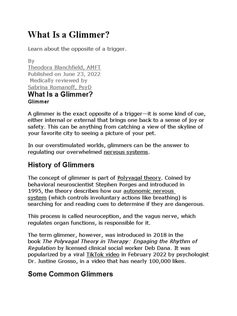 What Is A Glimmer | PDF | Cognitive Science | Psychology