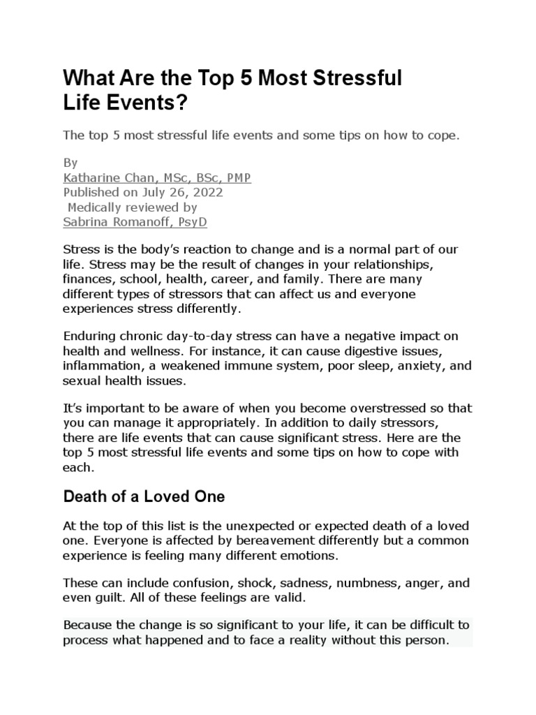 Top 5 Most Stressful Life Events | PDF | Grief | Stress (Biology)