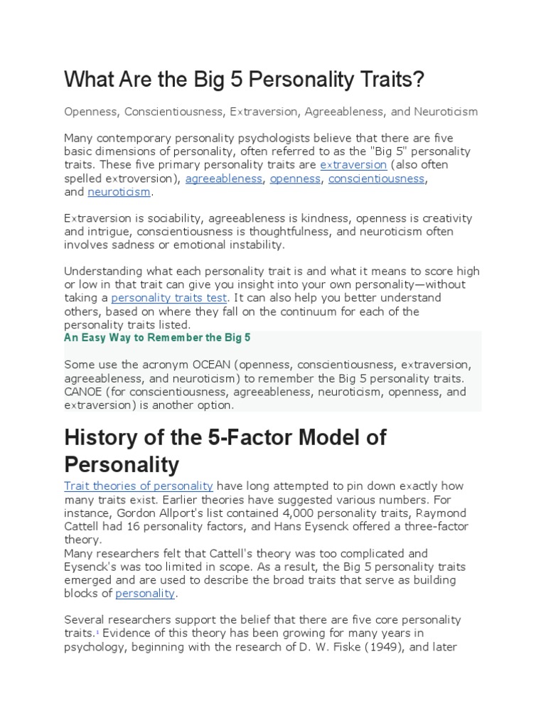 What Are The Big 5 Personality Traits | PDF | Extraversion And ...