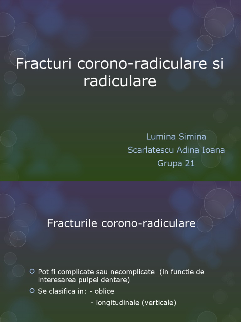 Fracturi Corono-Radiculare Si Radiculare | PDF