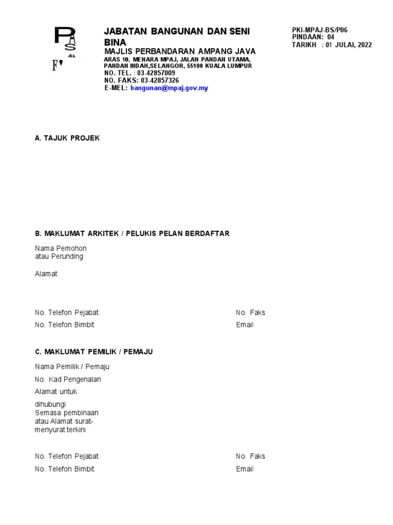 5-Pindaan 1 Julai-Borang Cadangan Tambahan Dan Ubahsuai-P06 | PDF