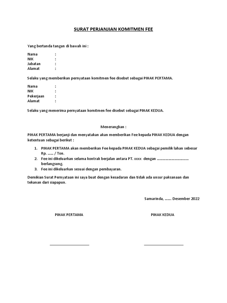 Surat Perjanjian Komitmen Fee | PDF