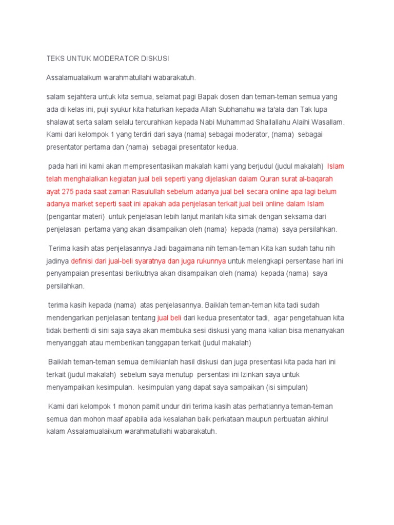 Teks Untuk Moderator Diskusi | PDF