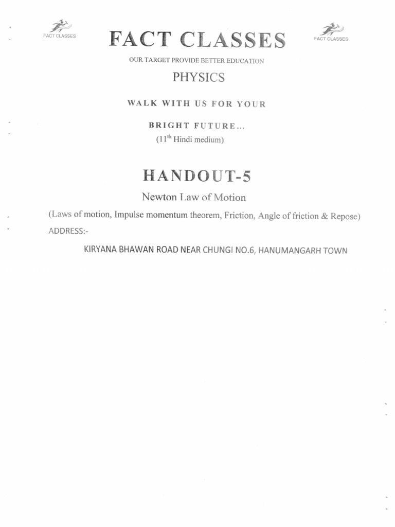 Handout - 5 (Newton Law of Motion) (20.00) | PDF