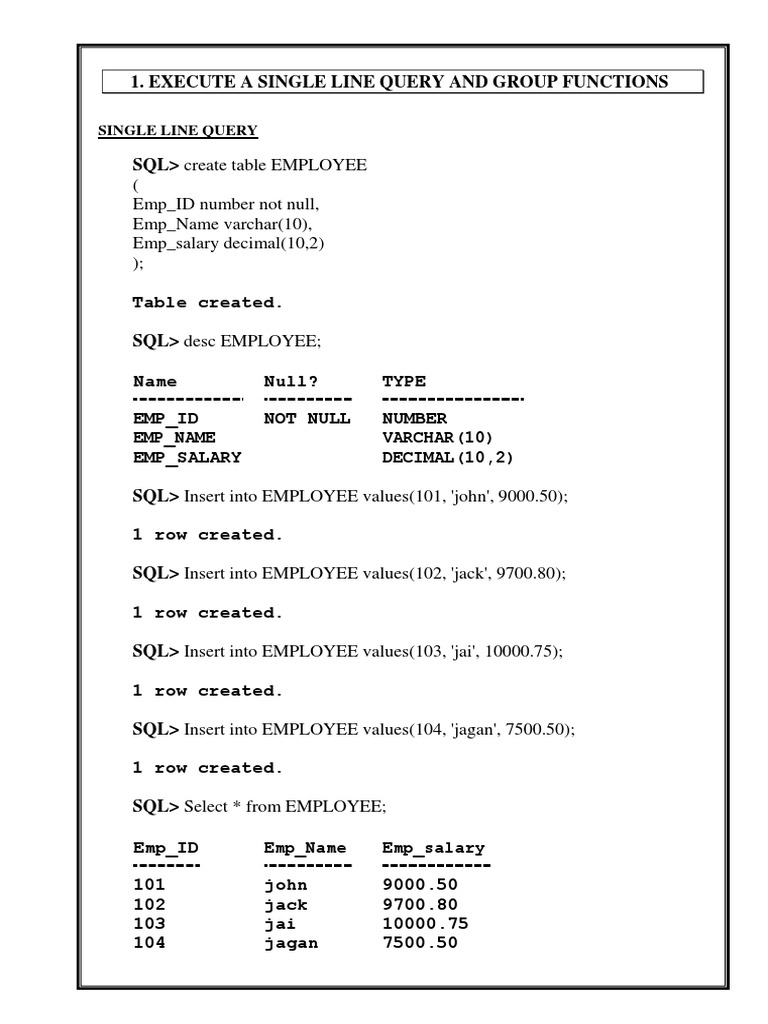 RDBMS Lab Programs | PDF