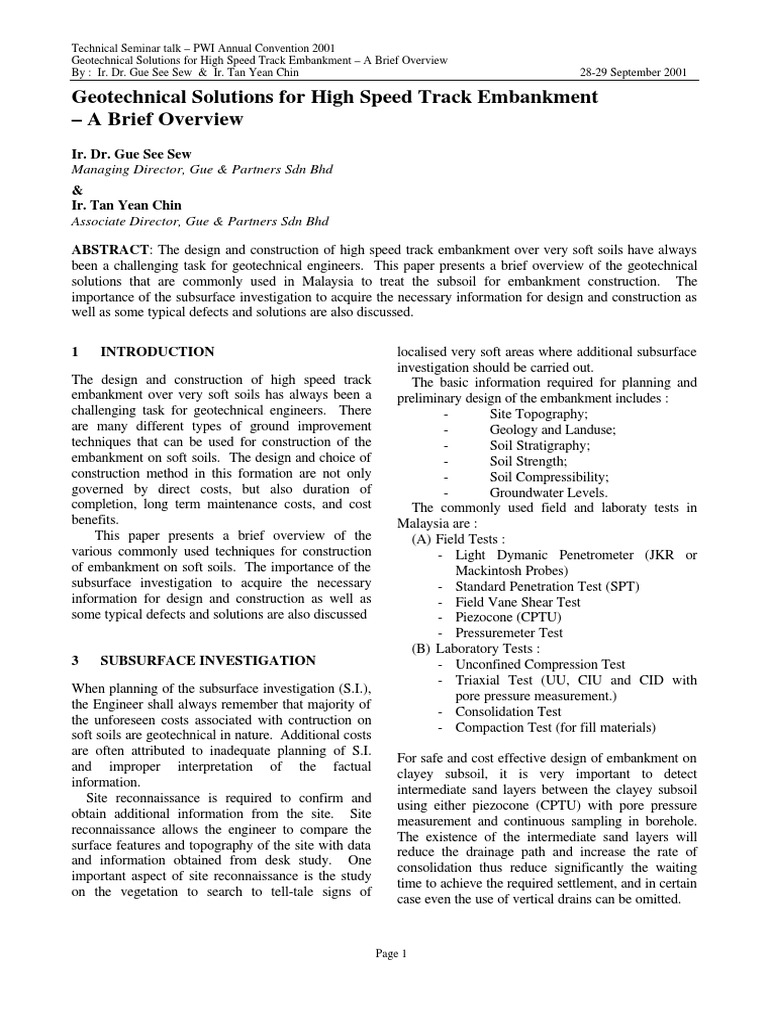 Geotechnical Solutions For High Speed Track Embankment - A Brief ...