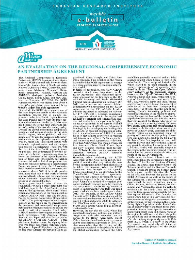 An Evaluation On The Regional Comprehensive Economic Partnership ...
