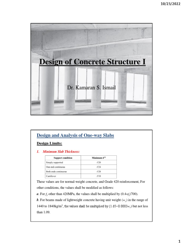 One-Way Slab Design and Analysis Guide | PDF | Concrete | Bending