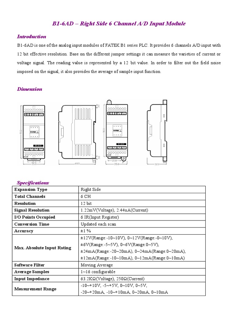 B1-6AD 6-Channel A/D Input Module | PDF | Analog To Digital Converter ...