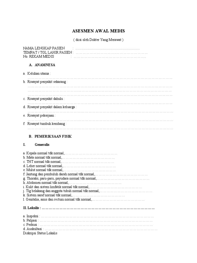 Form Asesmen Awal Medis | PDF