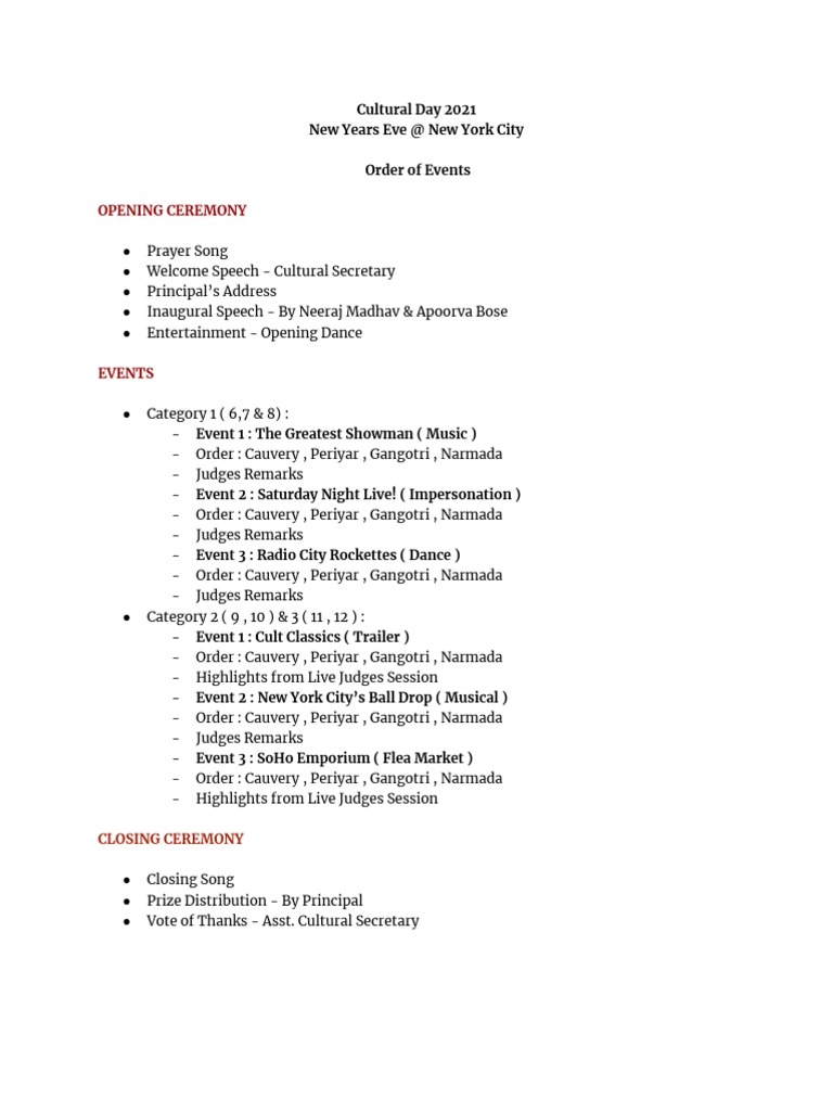 Cultural Day 2021 Program Schedule | PDF