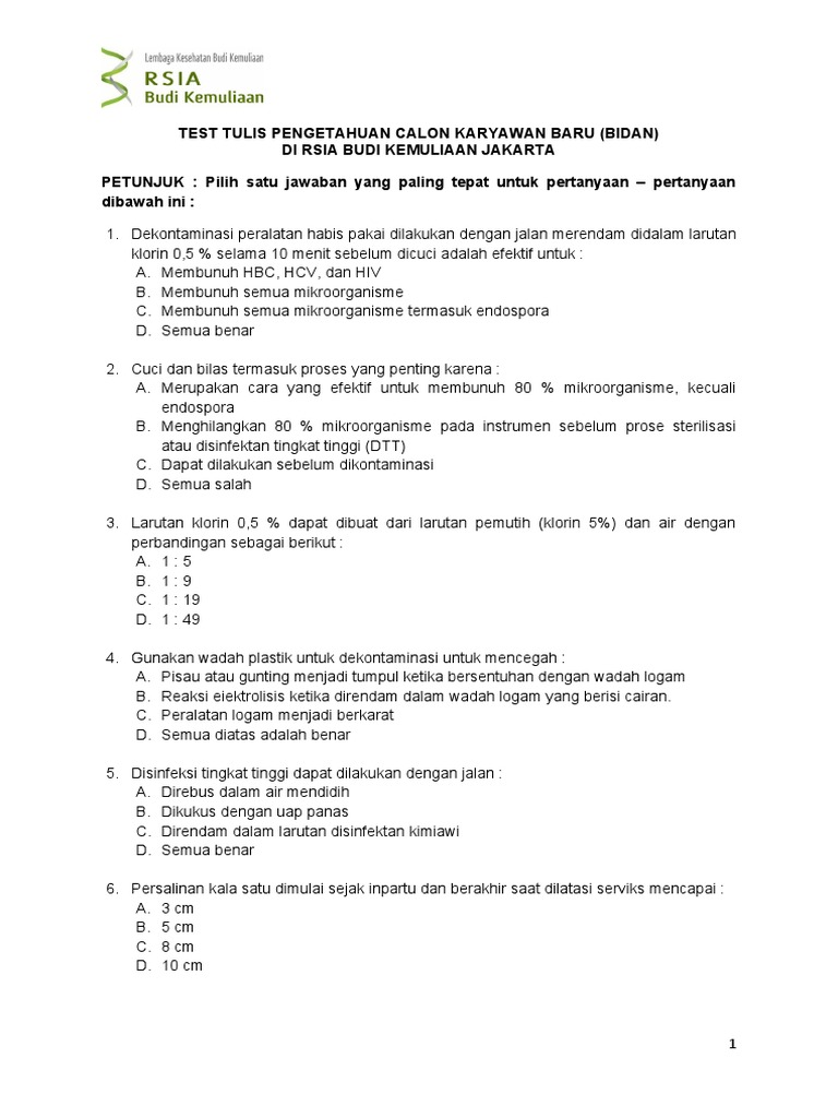 Soal Test Calon Bidan | PDF | Kesehatan Holistik