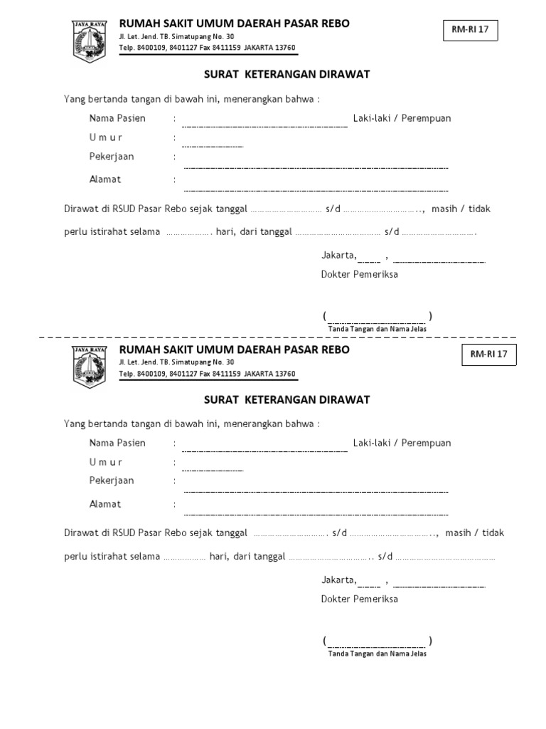Surat Keterangan Dirawat di RSUD Pasar Rebo | PDF