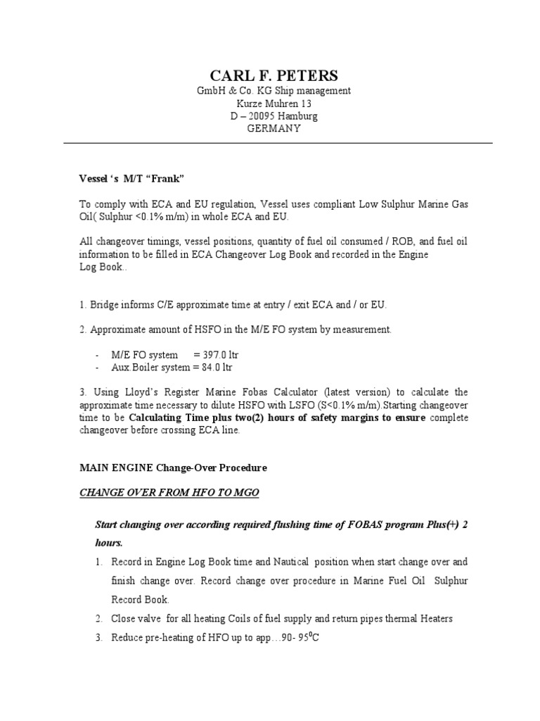 Fuel Change Over Procedure-1 | PDF | Fuel Oil | Mechanical Engineering