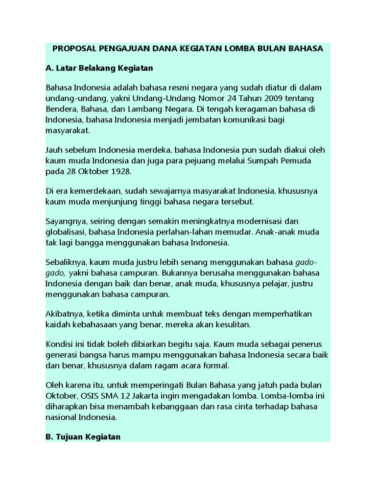 Proposal Dana Lomba Bulan Bahasa | PDF | Karier & Perkembangan | Ilmu Sosial