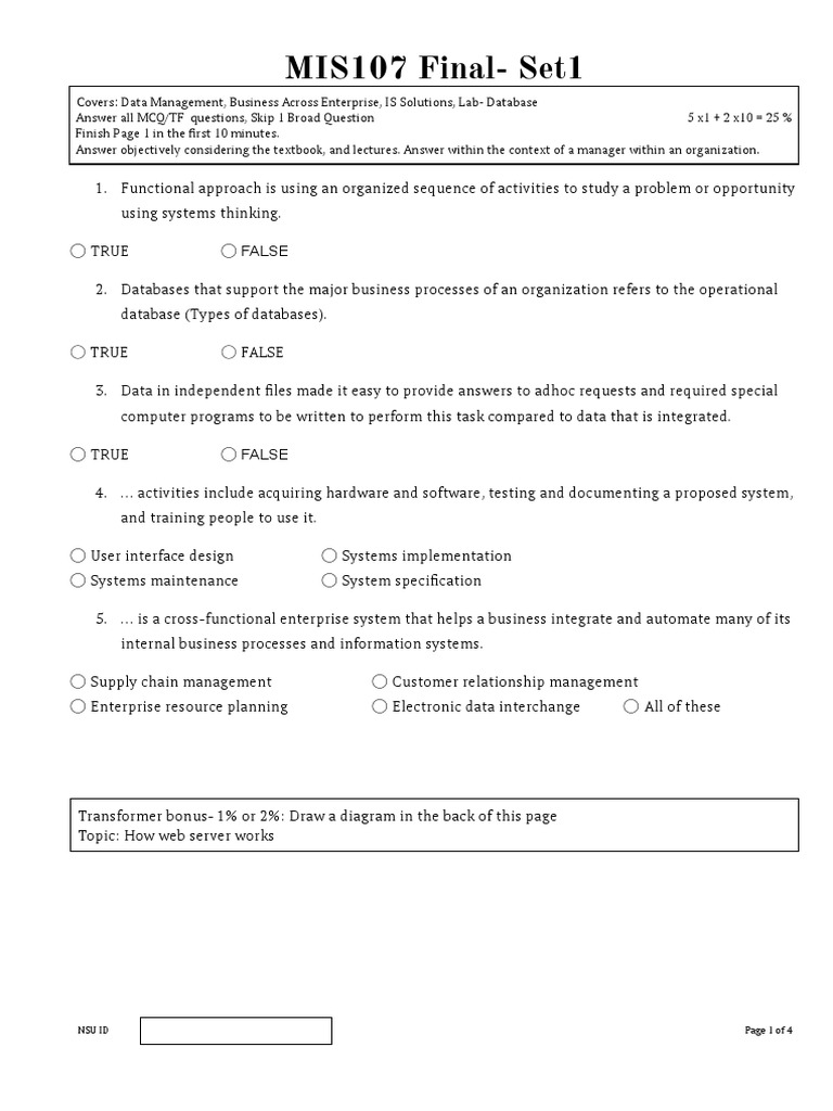221 - MIS107 Final - Set1 | PDF | Databases | Information Retrieval