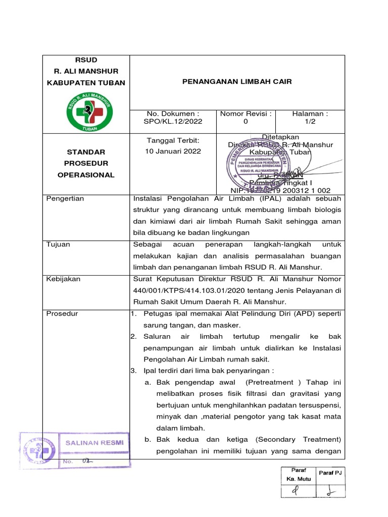 Spo - KL.12 Penanganan Limbah Cair | PDF