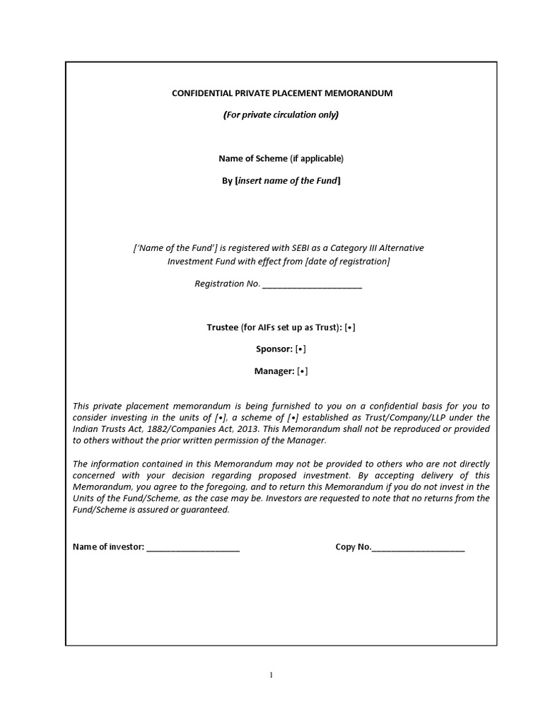 SEBI Cat III Template PPM | PDF | Investment Fund | Investing