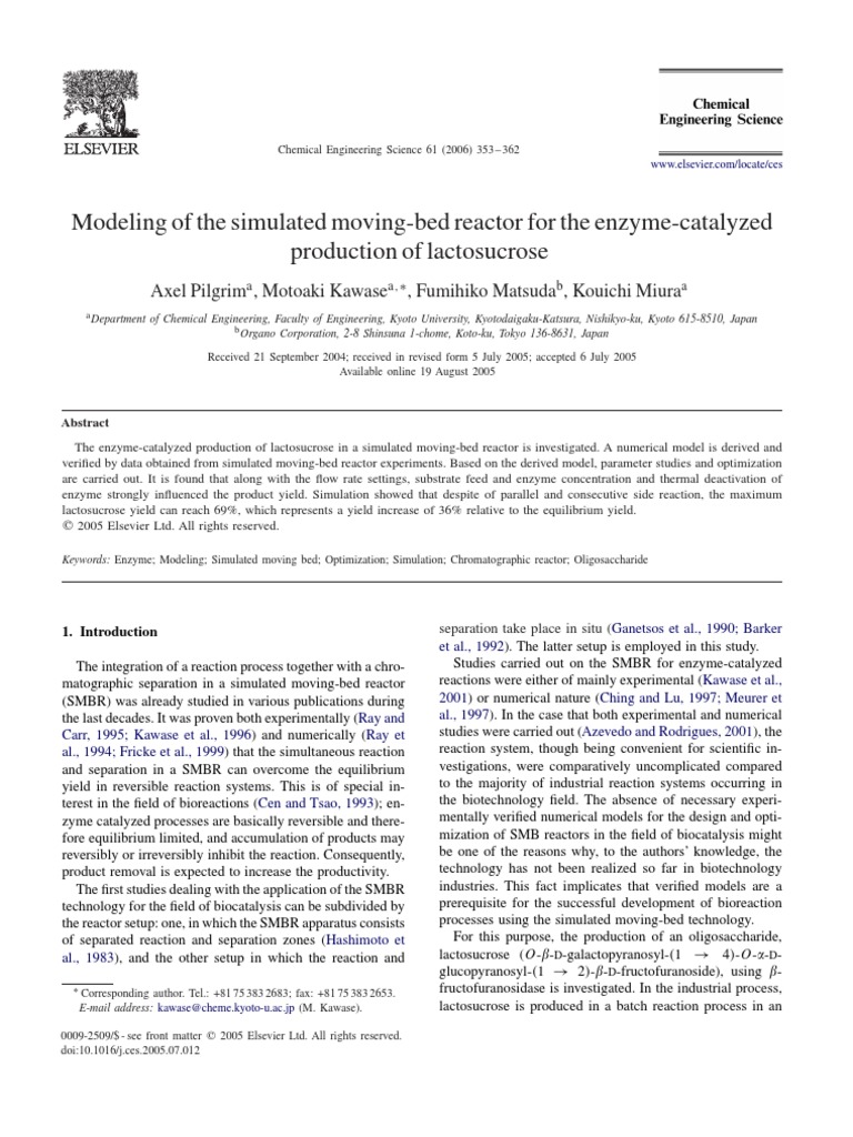 Modeling Of The Simulated Moving Bed Reactor For The Enzyme Catalyzed