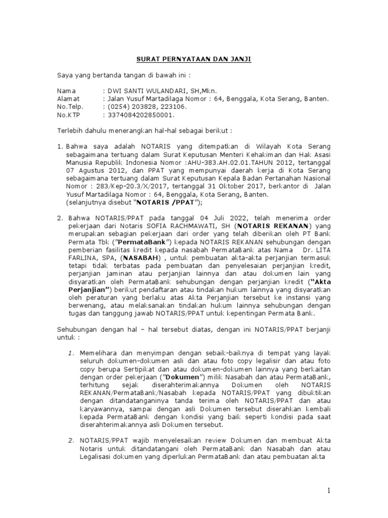 Draft Surat Pernyataan Dan Janji Sub Notaris (1) Berkas DR Lita Farlina ...