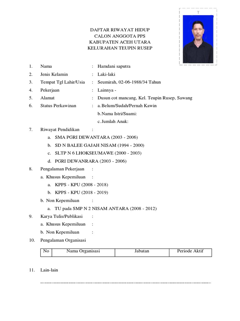 Daftar Riwayat Hidup PPK | PDF