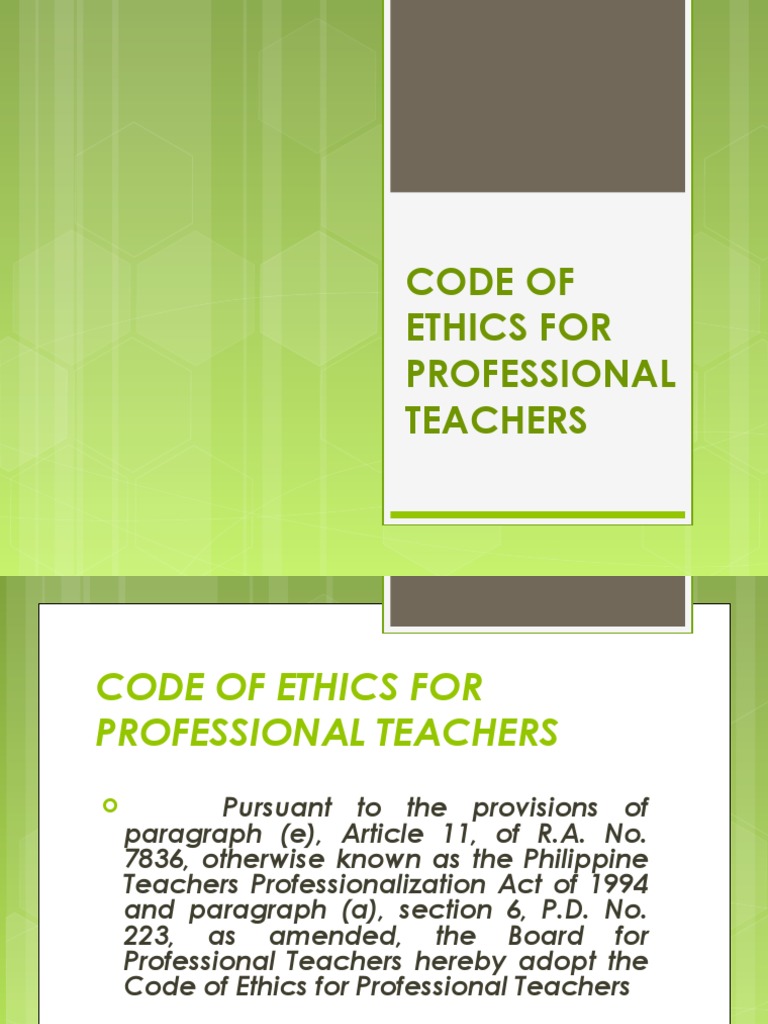 Code of Ethics For Professional Teachers | Download Free PDF | Teachers | Learning