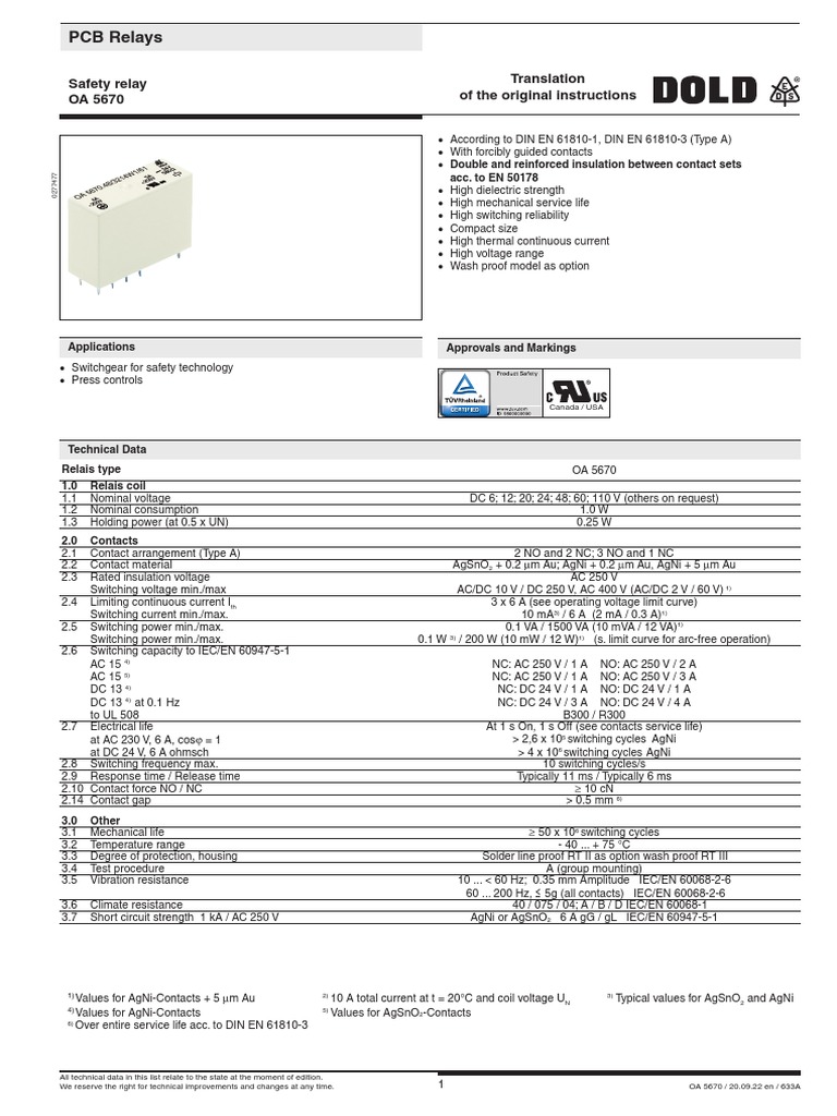 Dold Safety Relay | Download Free PDF | Relay | Alternating Current