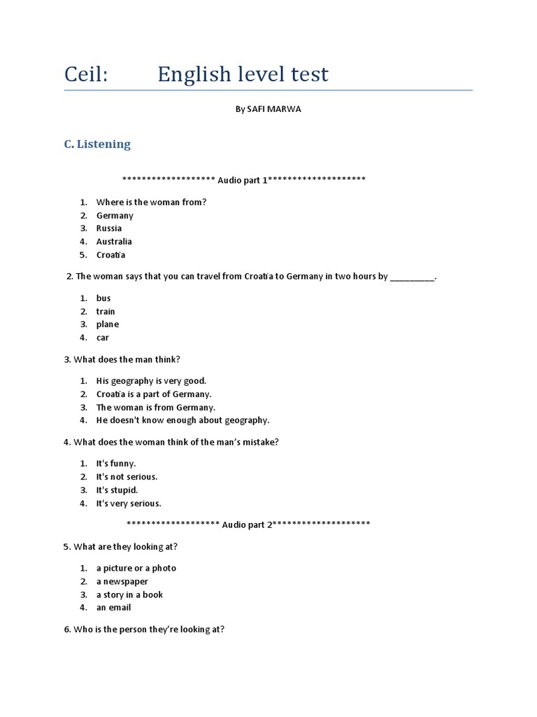Ceil English Level Test Listening | PDF