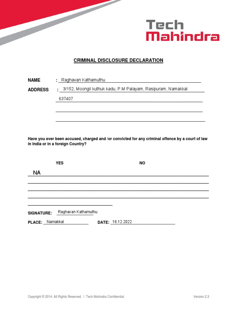 Criminal Disclosure Declaration | PDF