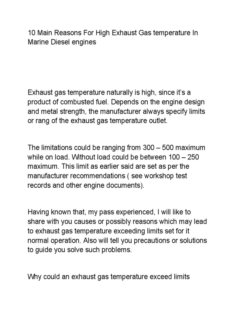 10 Main Reasons For High Exhaust Gas Temperature in Marine Diesel ...