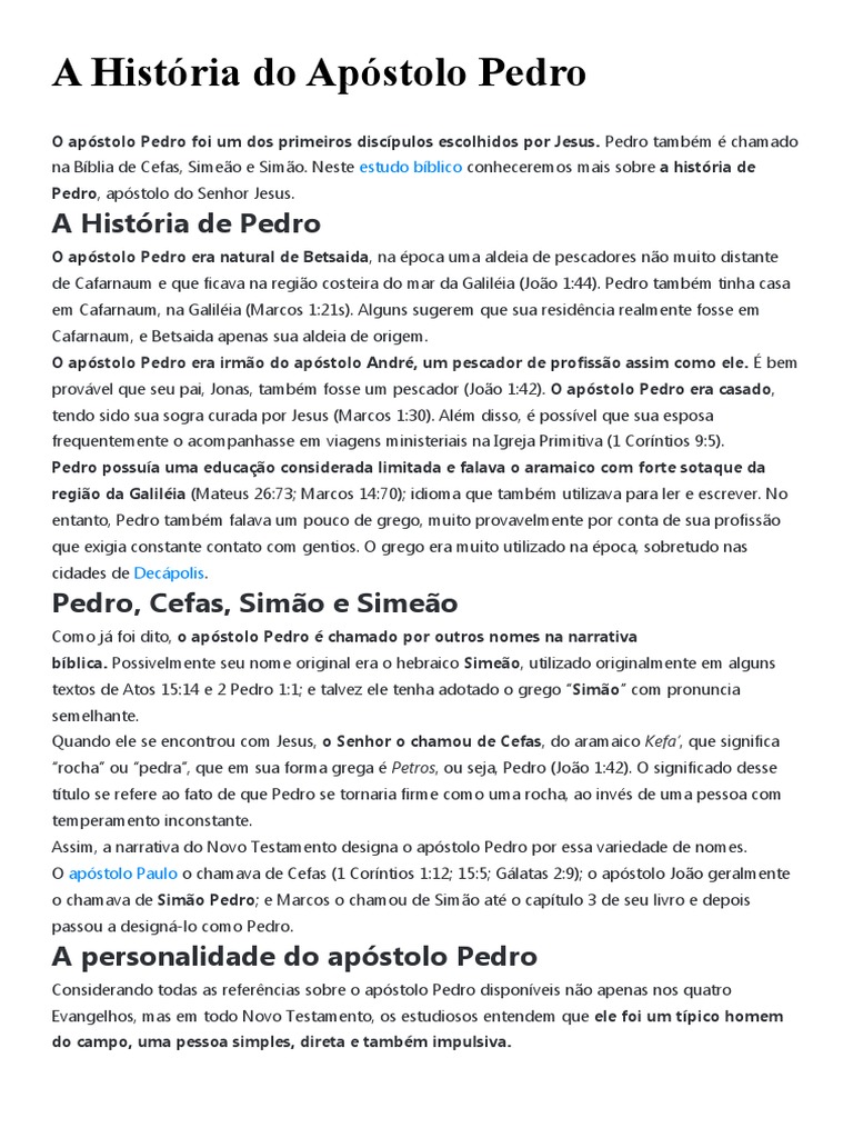 A História Do Apóstolo Pedro | PDF | São Pedro | Apóstolo Paulo