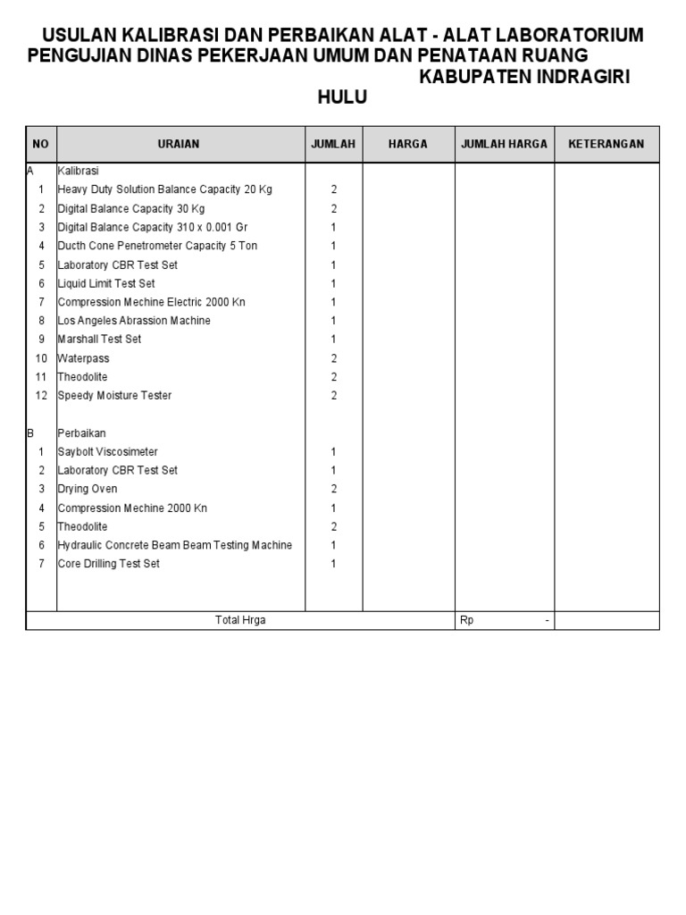 Usulan Kalibrasi dan Perbaikan Alat Lab | PDF | Teknologi & Rekayasa