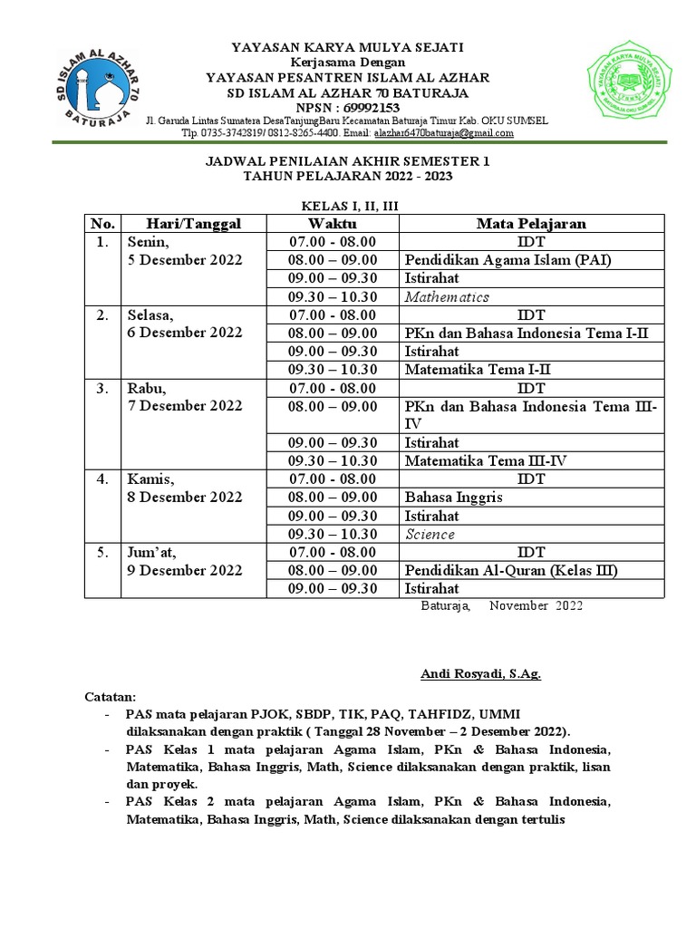 Jadwal PAS-1 | PDF