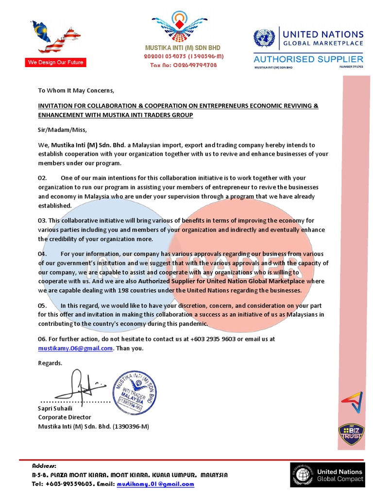 Invitation and Collaboration Letter Mustika Inti Group | PDF | Malaysia ...
