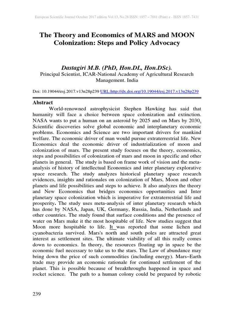The Theory And Economics Of Mars And Moon Colonization Steps And