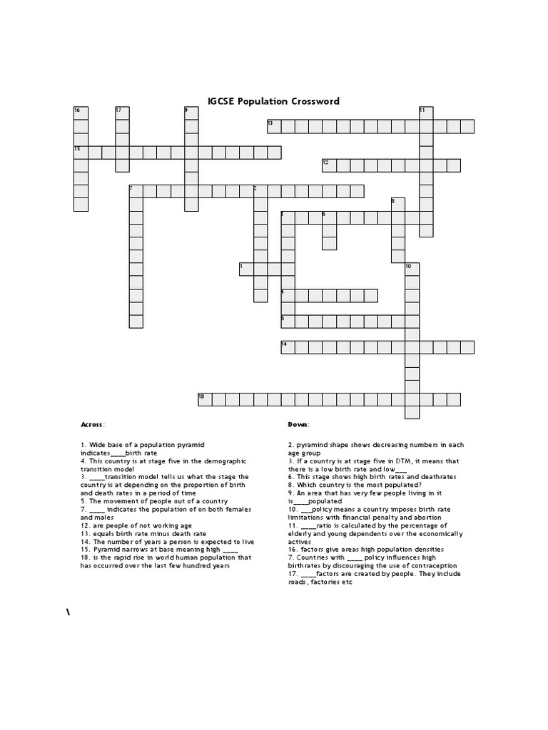 IGCSE Population Crossword No Answers | PDF | Birth Rate | Actuarial ...