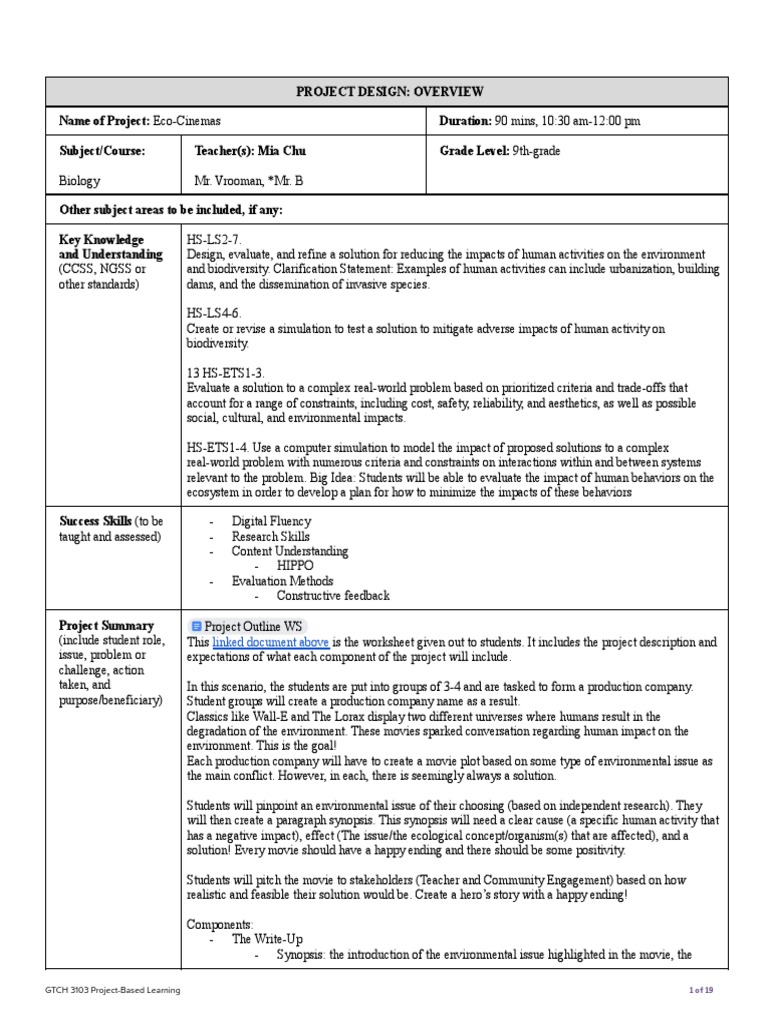 MC PBL Lesson Plan | PDF | Project Based Learning | Human Impact On The ...