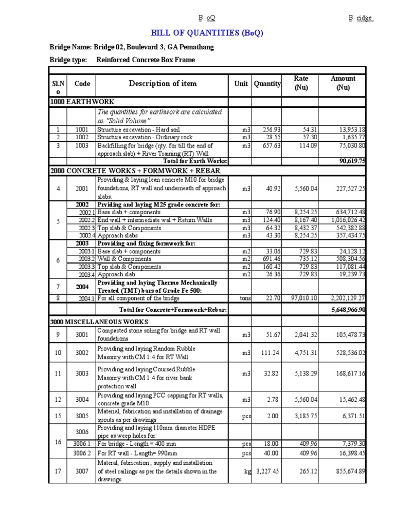 BoQ Bridge 02 | PDF | Concrete | Masonry