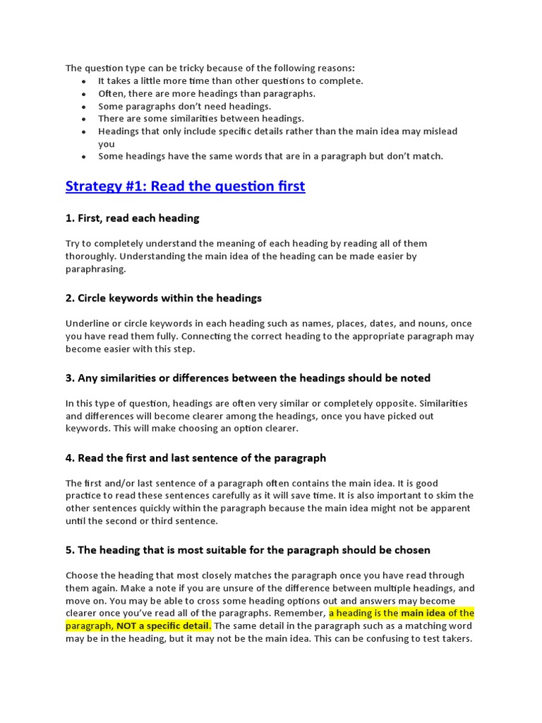 IELTS Reading: Match Headings Tips | PDF | Stress (Biology) | Memory