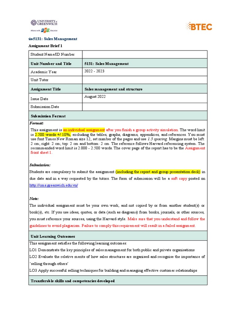 1 Unit 49 5131 Assignment 1 Brief 2022 Final | PDF | Sales | Marketing 1 Unit 49 5131 Assignment 1 Brief 2022 Final | PDF | Sales | Marketing
