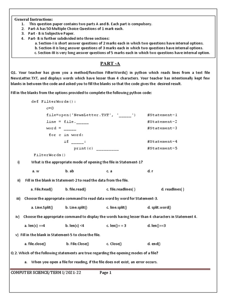 Term 1 Sample Paper 1 Pdf Parameter Computer Programming Subroutine 3725