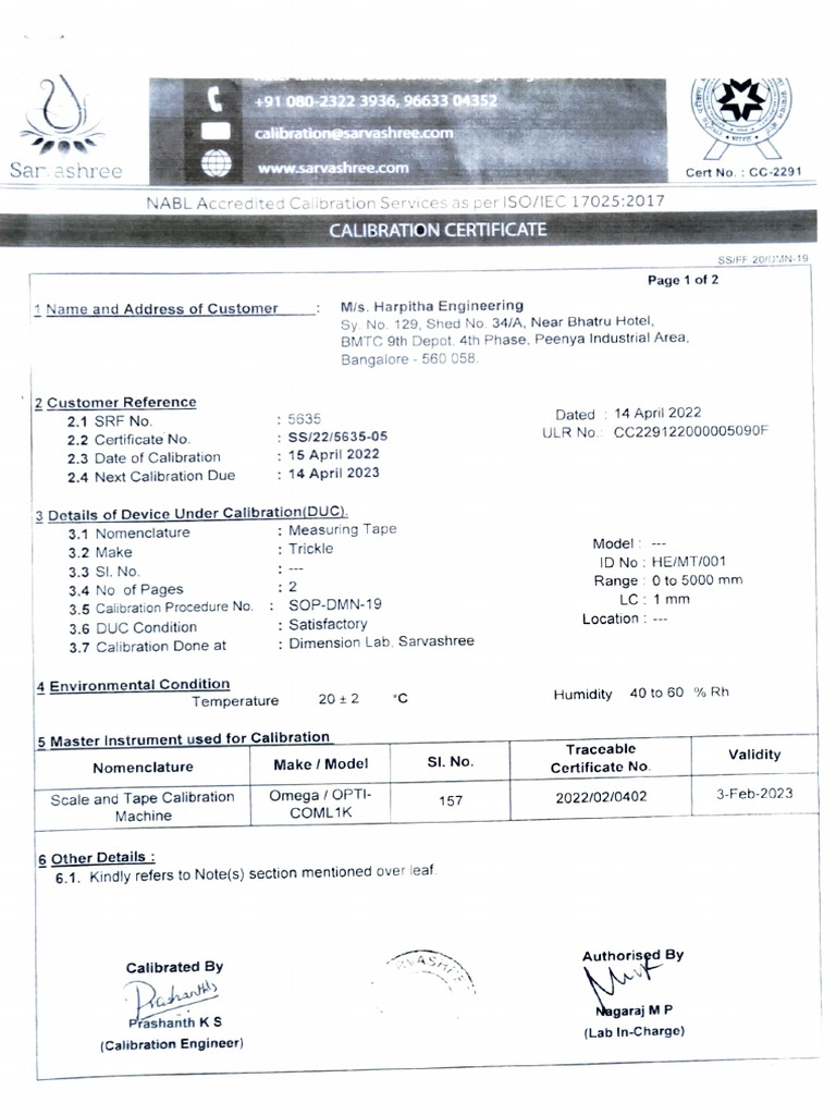 Calibration Certificate for Engineers | PDF | Calibration | Science