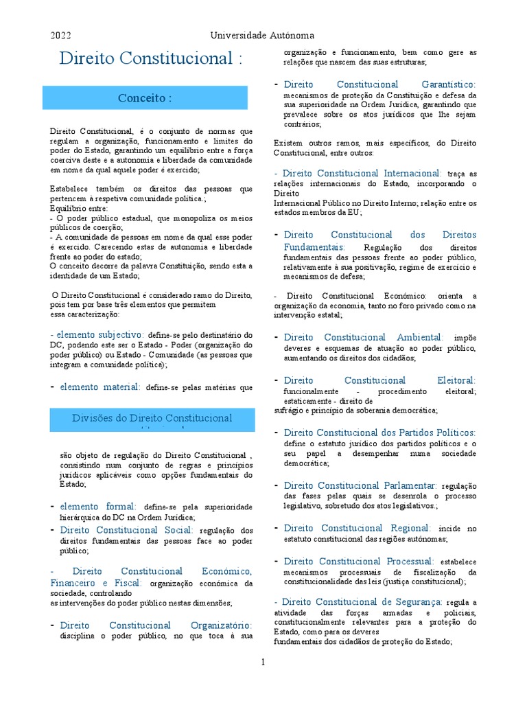Direito Constitucional | PDF | Constituição | Lei Constitucional