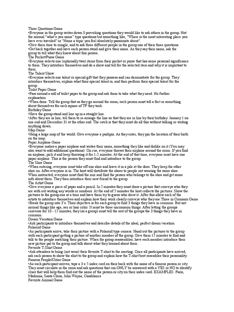 Get to Know Your Peers with Icebreaker Games | PDF