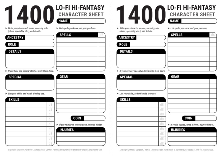 1400 Character Sheet Dual A4 v1 | PDF | Role Playing Games | Entertainment